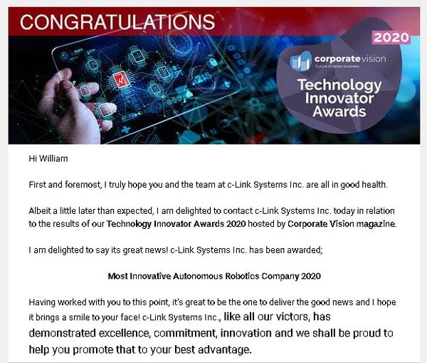 Cv Magazine Awards C Link Systems Most Innovative Autonomous Robotics